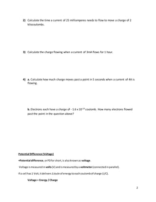 current and voltage in series and parallel- worksheet | PDF