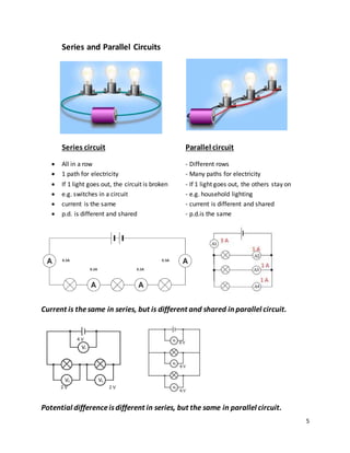 current and voltage in series and parallel- worksheet | PDF