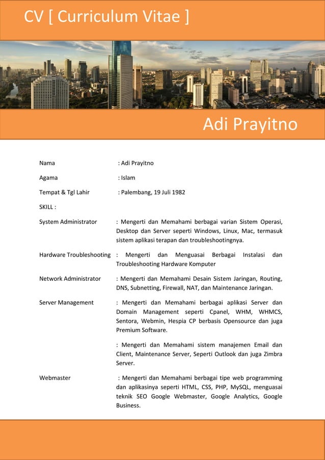 Curriclum Vitae - Adi Prayitno | PDF