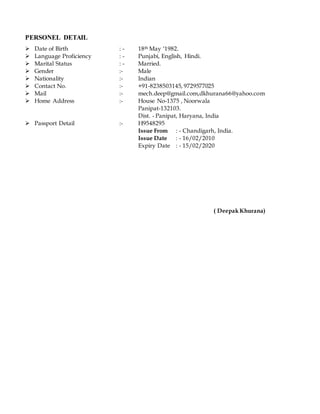 Curriculam vitae deepak | DOCX | Civil Engineering Industry | Industries