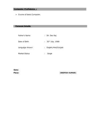 Resume_Deepak Kumar | PDF
