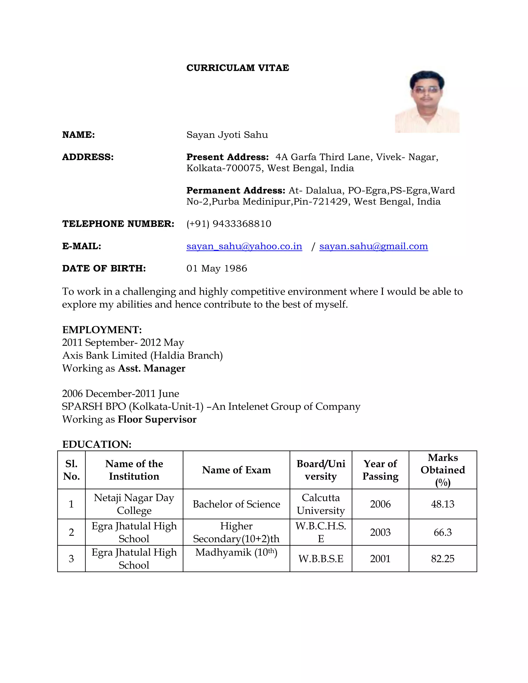 Curriculam vitae sayan sahu | DOCX