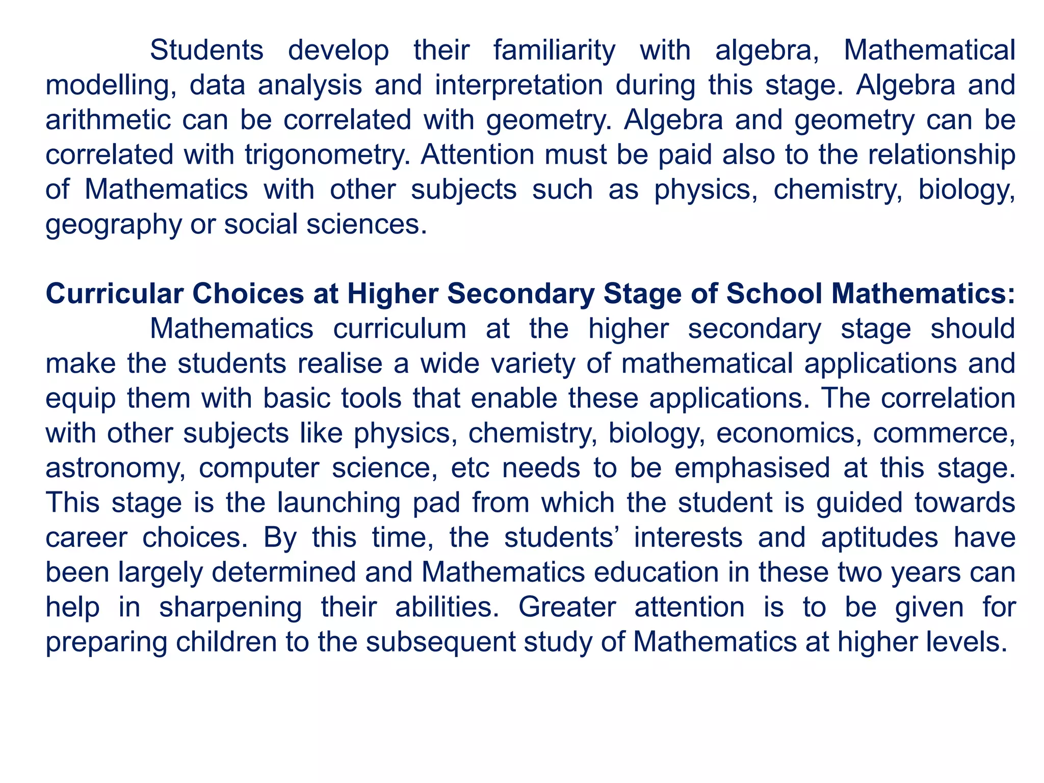 Objectives of Mathematics Curriculum & Curricular choices at different ...