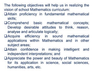 Objectives of Mathematics Curriculum & Curricular choices at different ...