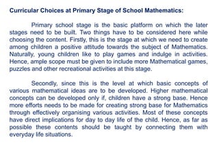 Objectives of Mathematics Curriculum & Curricular choices at different ...