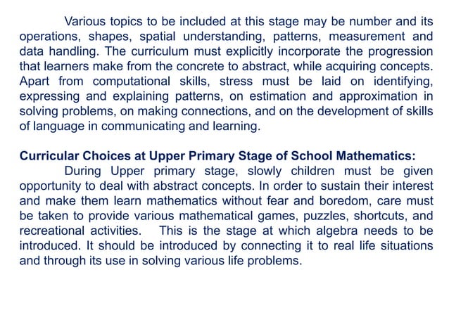 Objectives of Mathematics Curriculum & Curricular choices at different ...