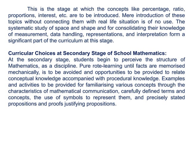 Objectives of Mathematics Curriculum & Curricular choices at different ...