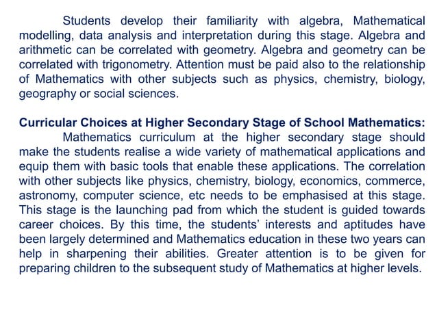 Objectives of Mathematics Curriculum & Curricular choices at different ...