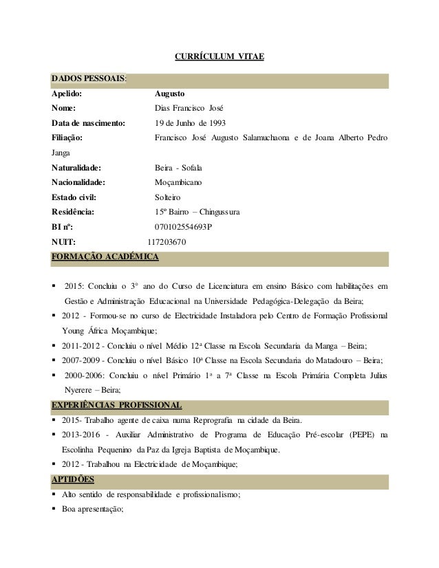 Curriculo vitae para amac