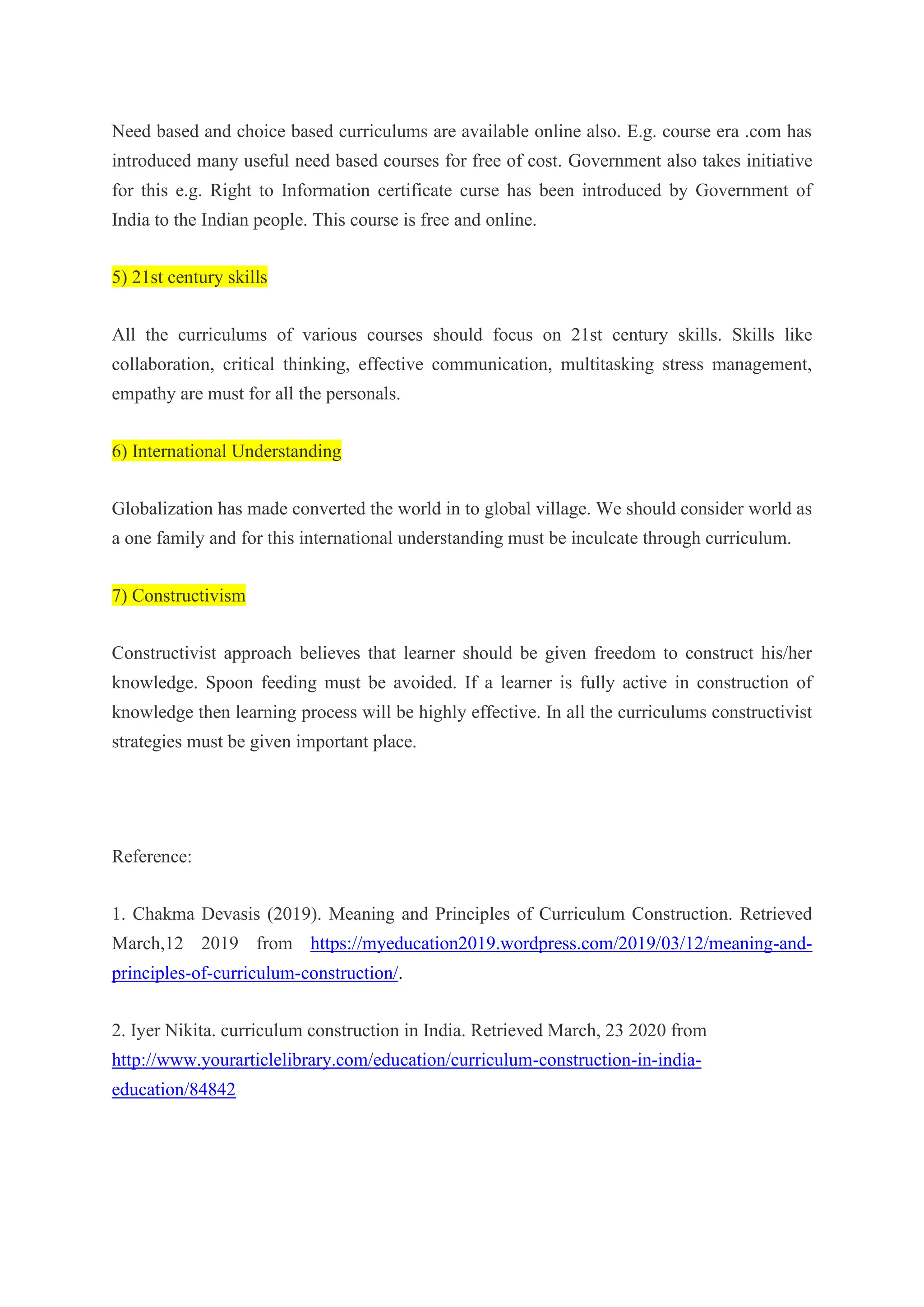 Principles of curriculum constructions | PDF