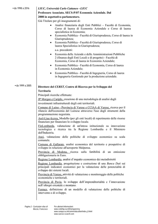 Boccia, il curriculum dopo la correzione | PDF