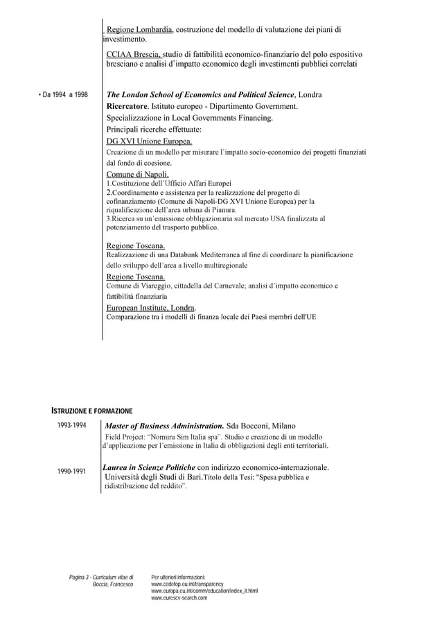 Boccia, il curriculum dopo la correzione | PDF