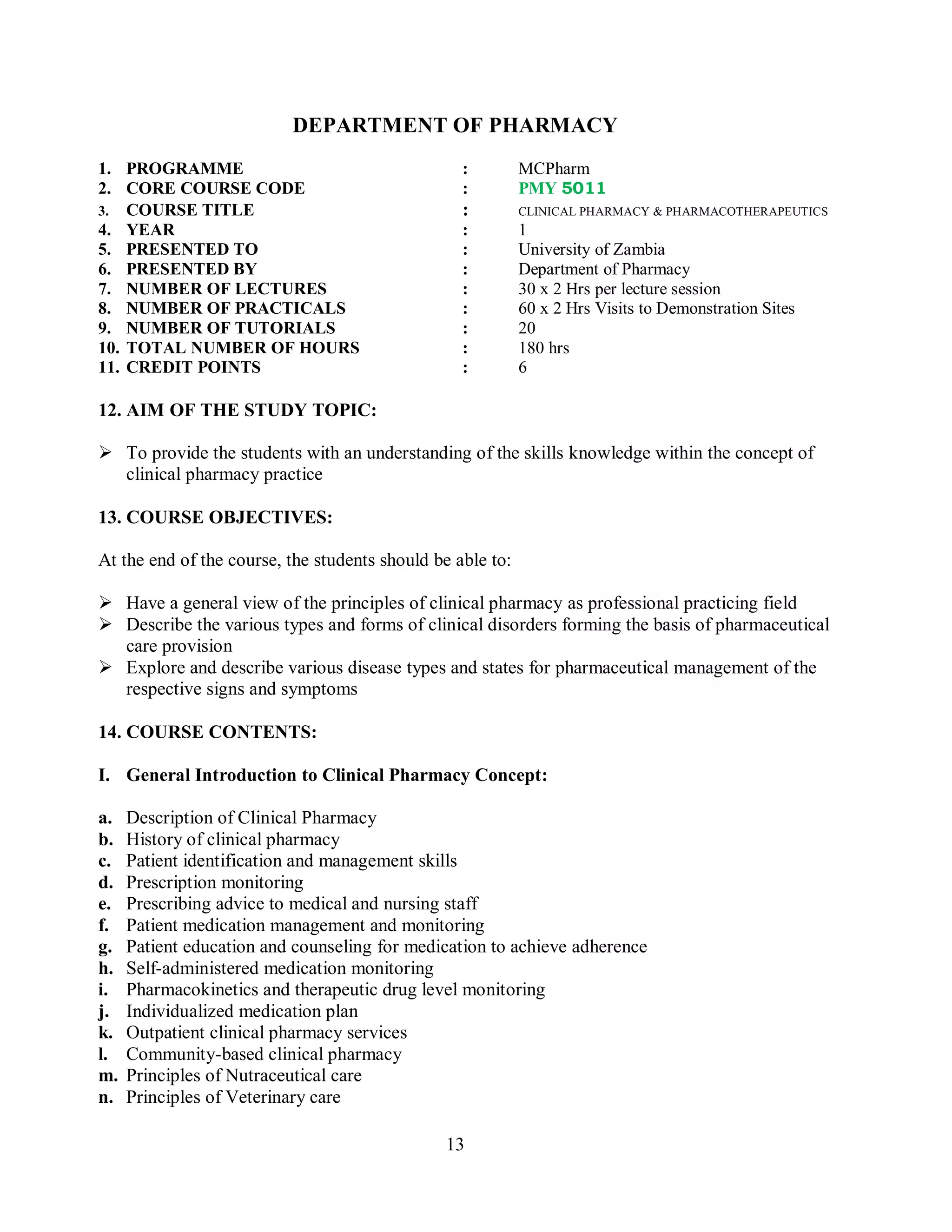 Curriculum mc pharm-unza - finalcopy | PDF