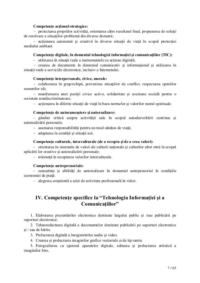 Curriculum opţional la cursul optional TEHNOLOGIA INFORMAŢIEI ŞI A CO…