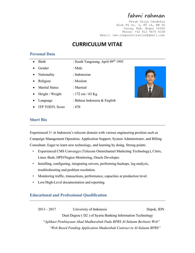 Curriculum vitae Fahmi Rahman | PDF