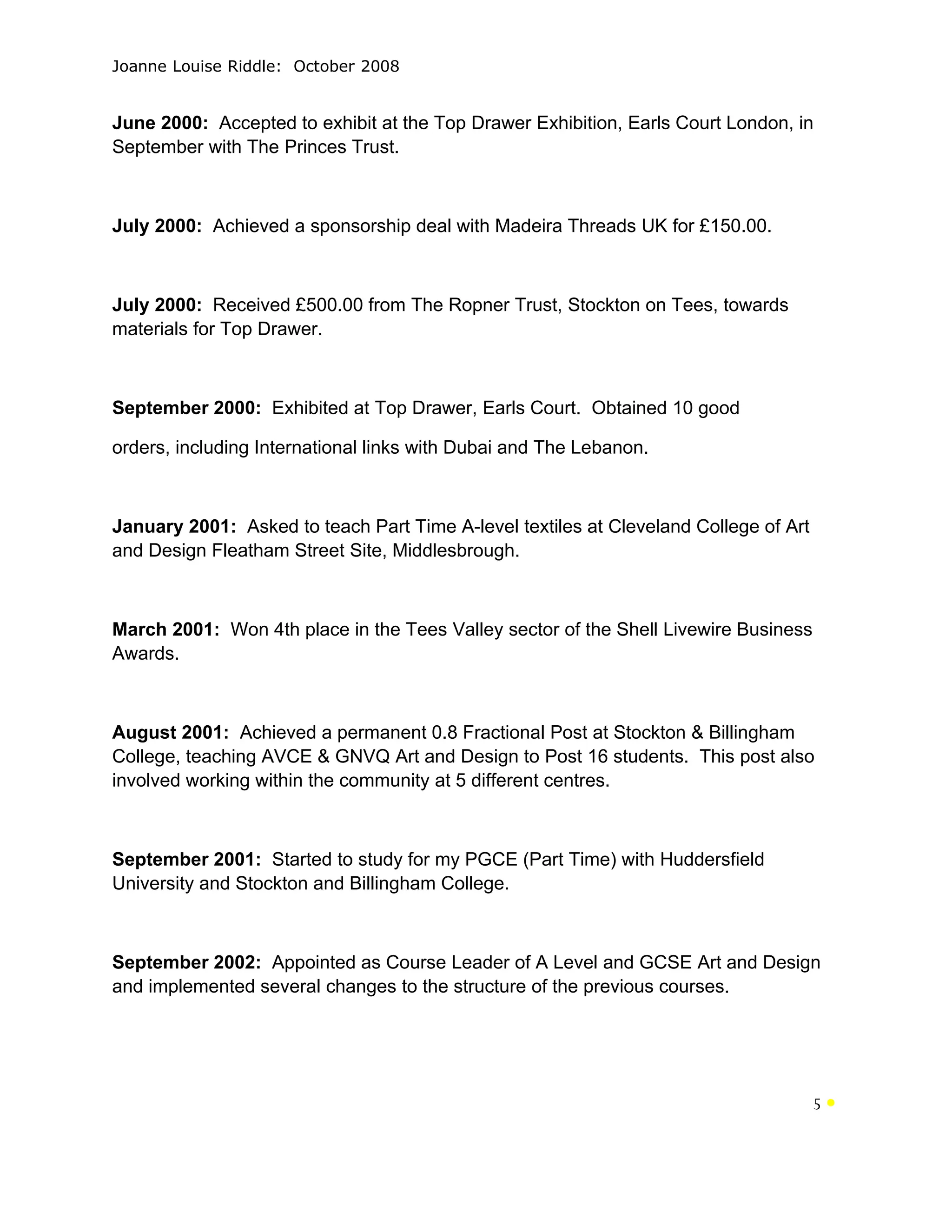 Joanne Riddle - Curriculum Vitae - October 2008 | DOC