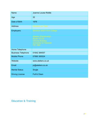 Joanne Riddle - Curriculum Vitae - October 2008 | DOC