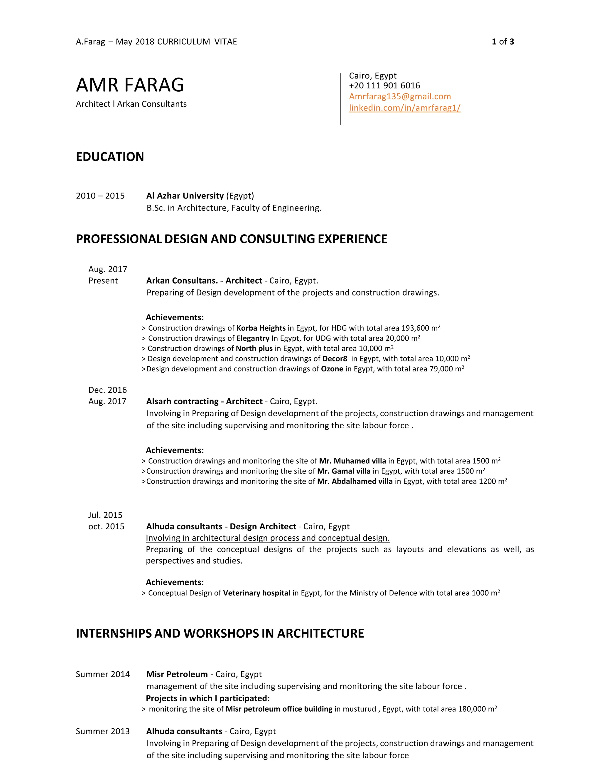 Amr Farag (Junior Architect) | PDF