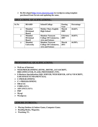 Curriculum vitae(trainee web,php and java developer) | PDF