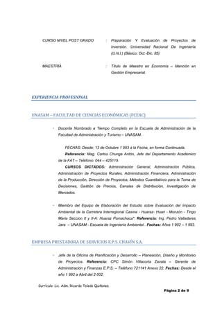 Lic. Ricardo Toledo Quiñones - Hoja de Vida | PDF