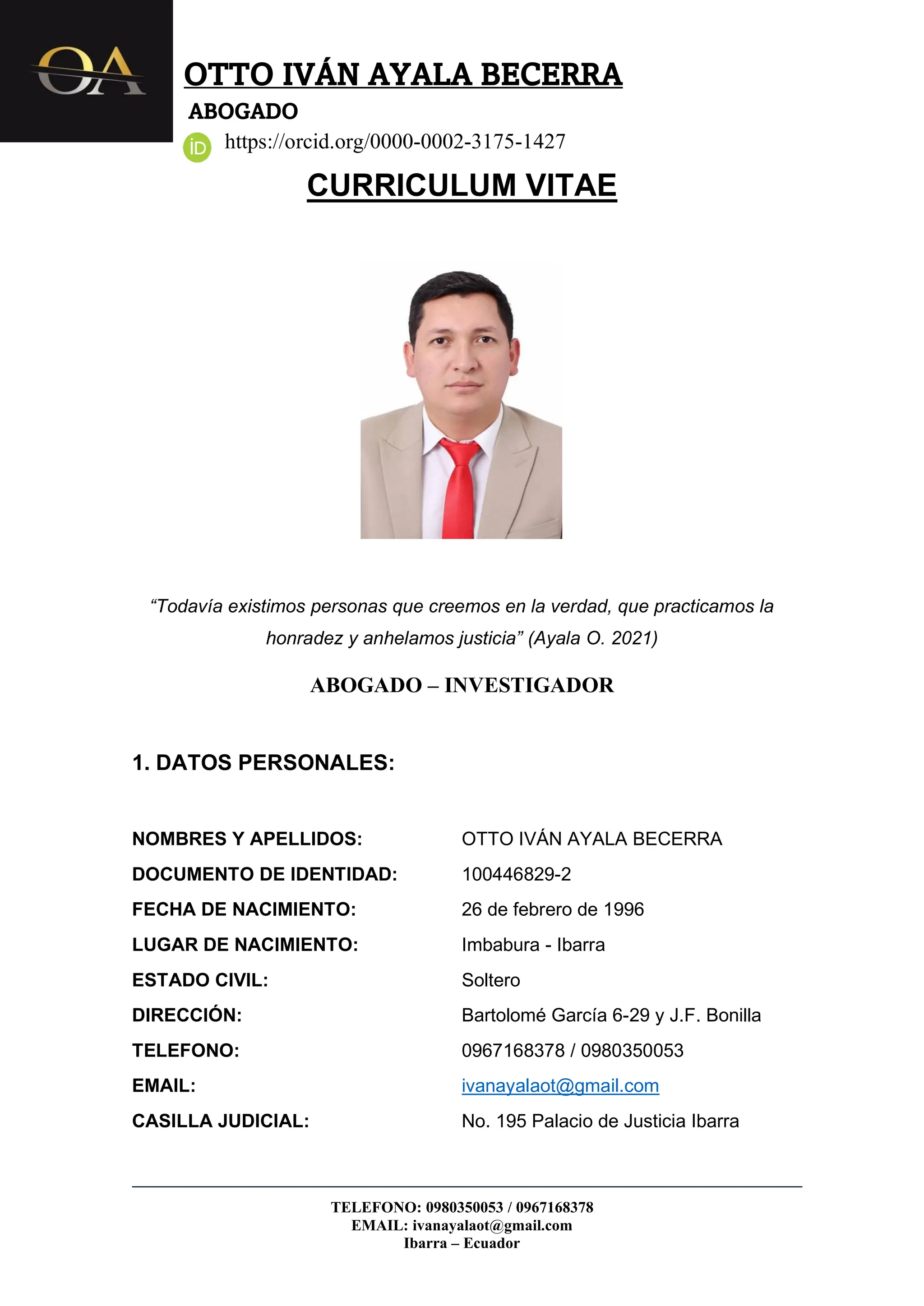 CURRICULUM VITAE OTTO IVÁN AYALA 2024 .. | PDF