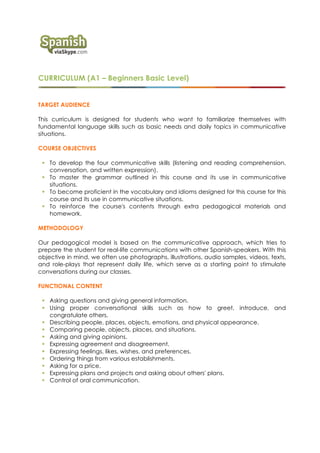 Spanish course_Curriculum for total beginners (A1) | PDF | Education