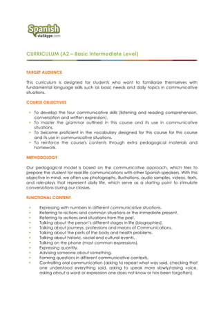 Spanish course_Basic Intermediate Level (A2) | PDF