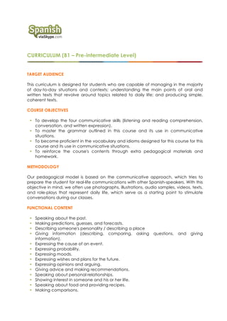 Spanish course_ Pre-intermediate Level (B1) | PDF