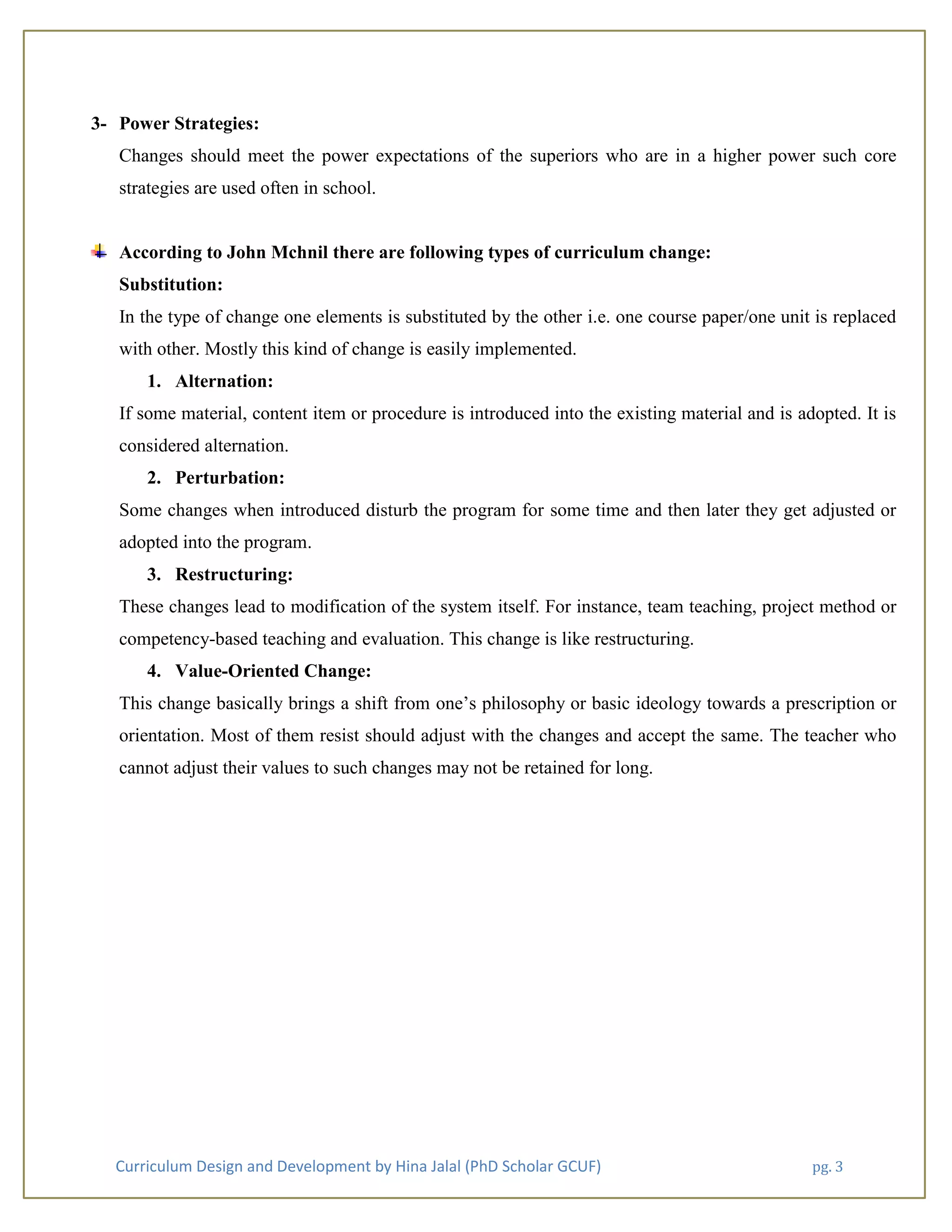 Curriculum change/ Curriculum Change Process / Issues in Curriculum Change | PDF