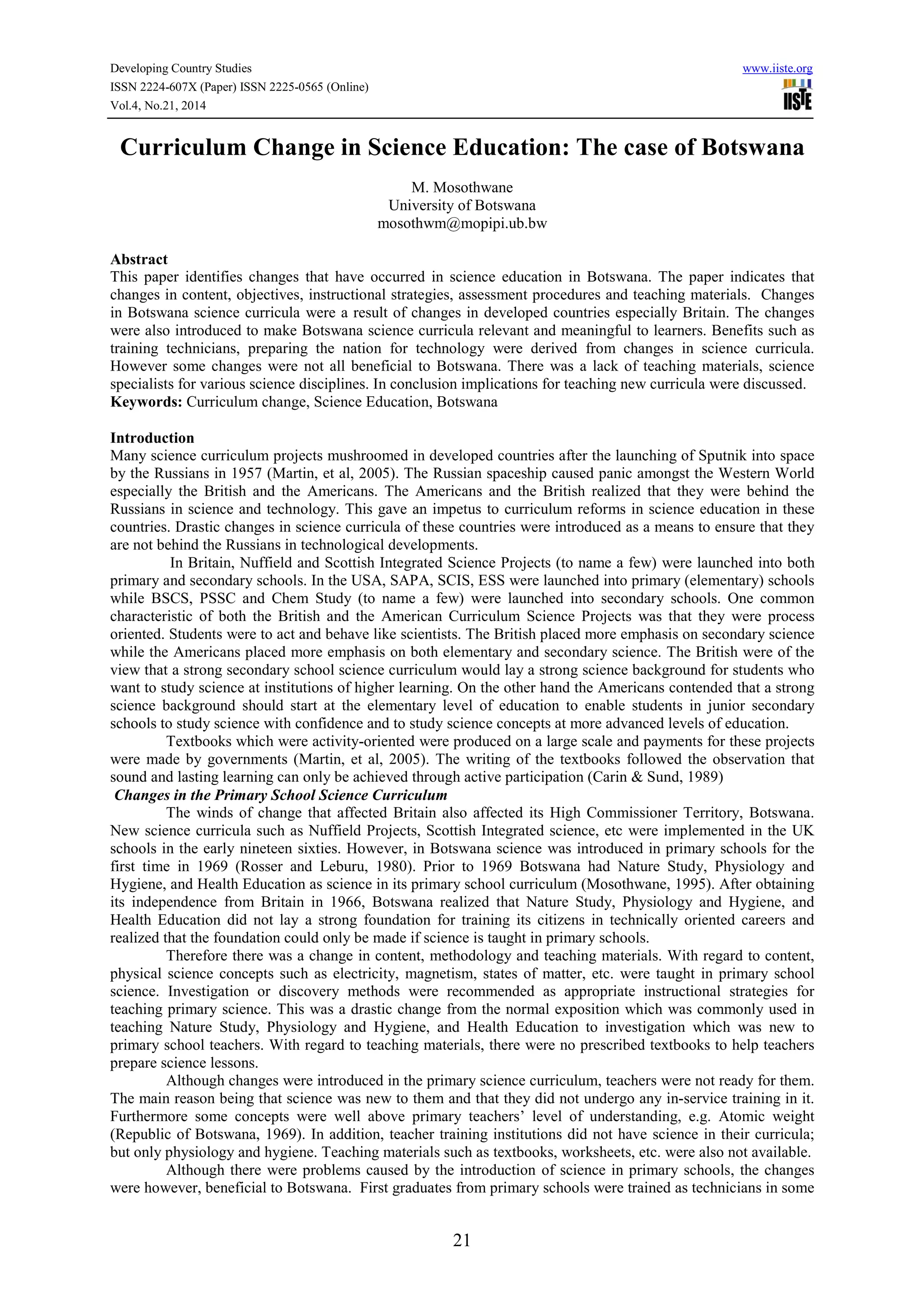 Curriculum change in science education | PDF