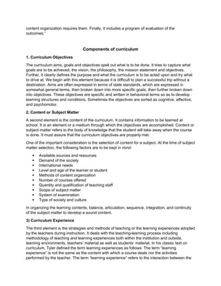 curriculum concept and explanation and its component | PDF