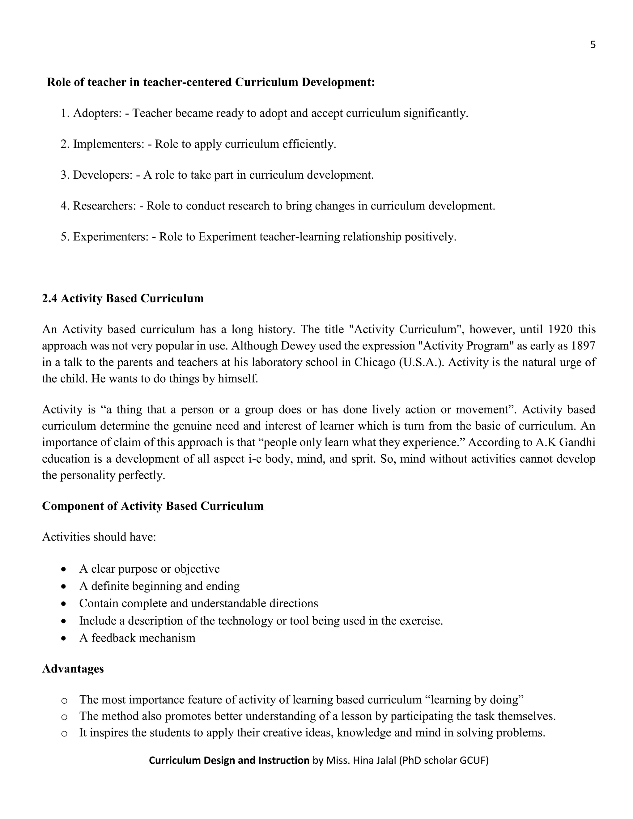 Designs of Curriculum | PDF