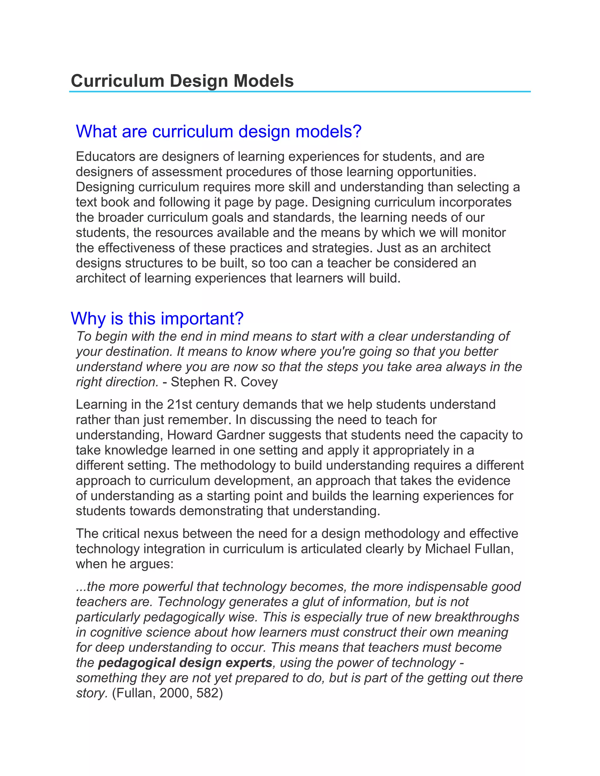 Curriculum design models | DOCX