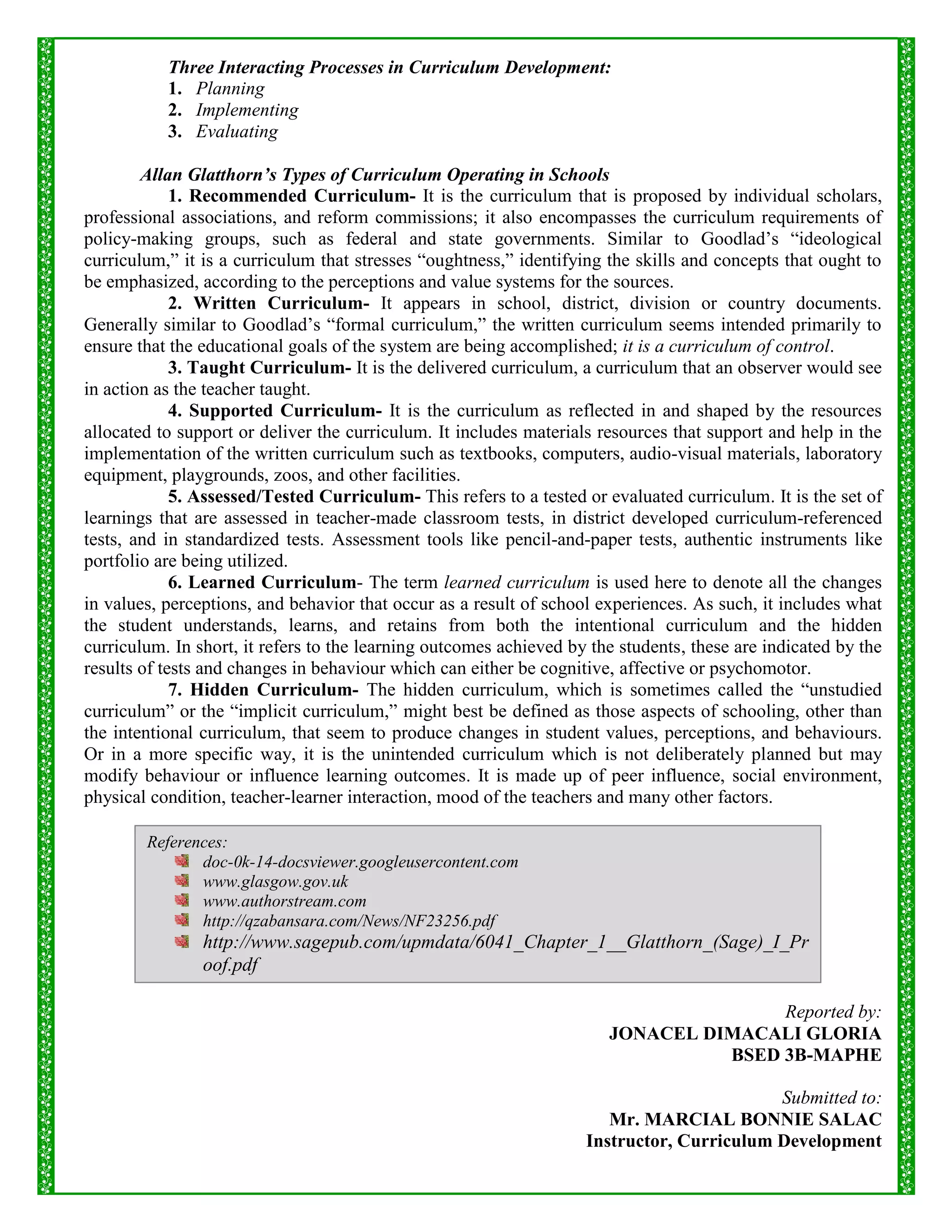 Curriculum development | DOCX