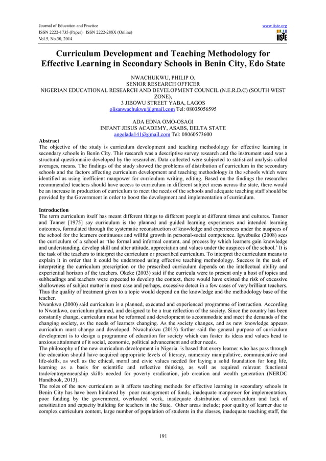 Curriculum development and teaching methodology for | PDF