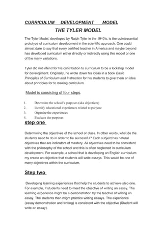 Curriculum development model:tyler model | DOC