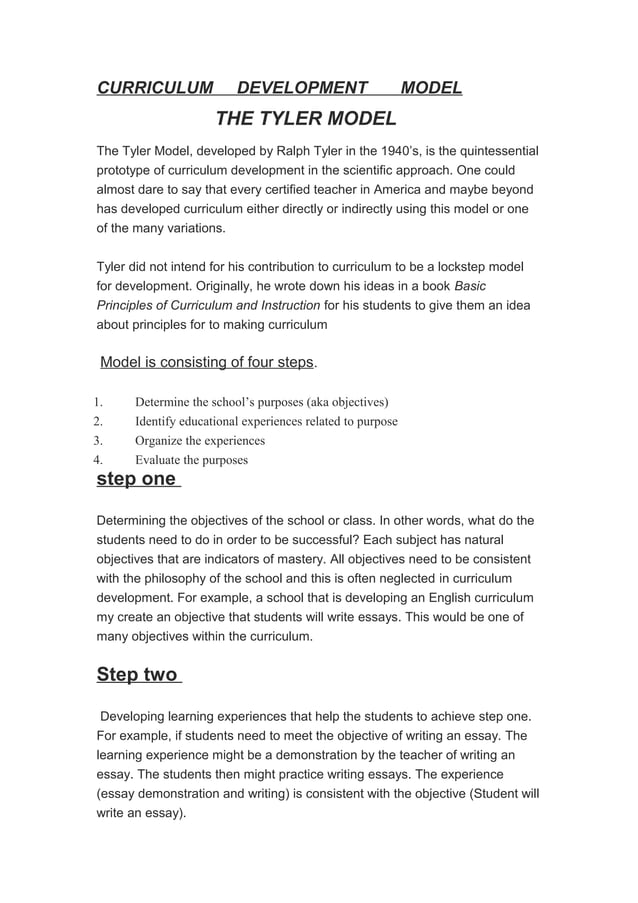 Curriculum development model:tyler model | DOC | Educational Assessment ...