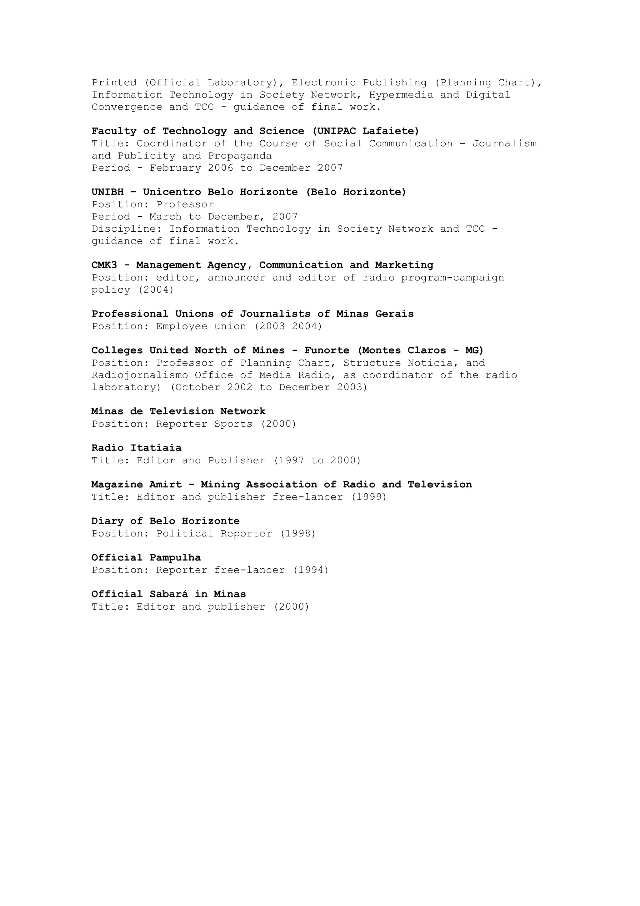 Curriculum professional of Geraldo Seabra | PPT