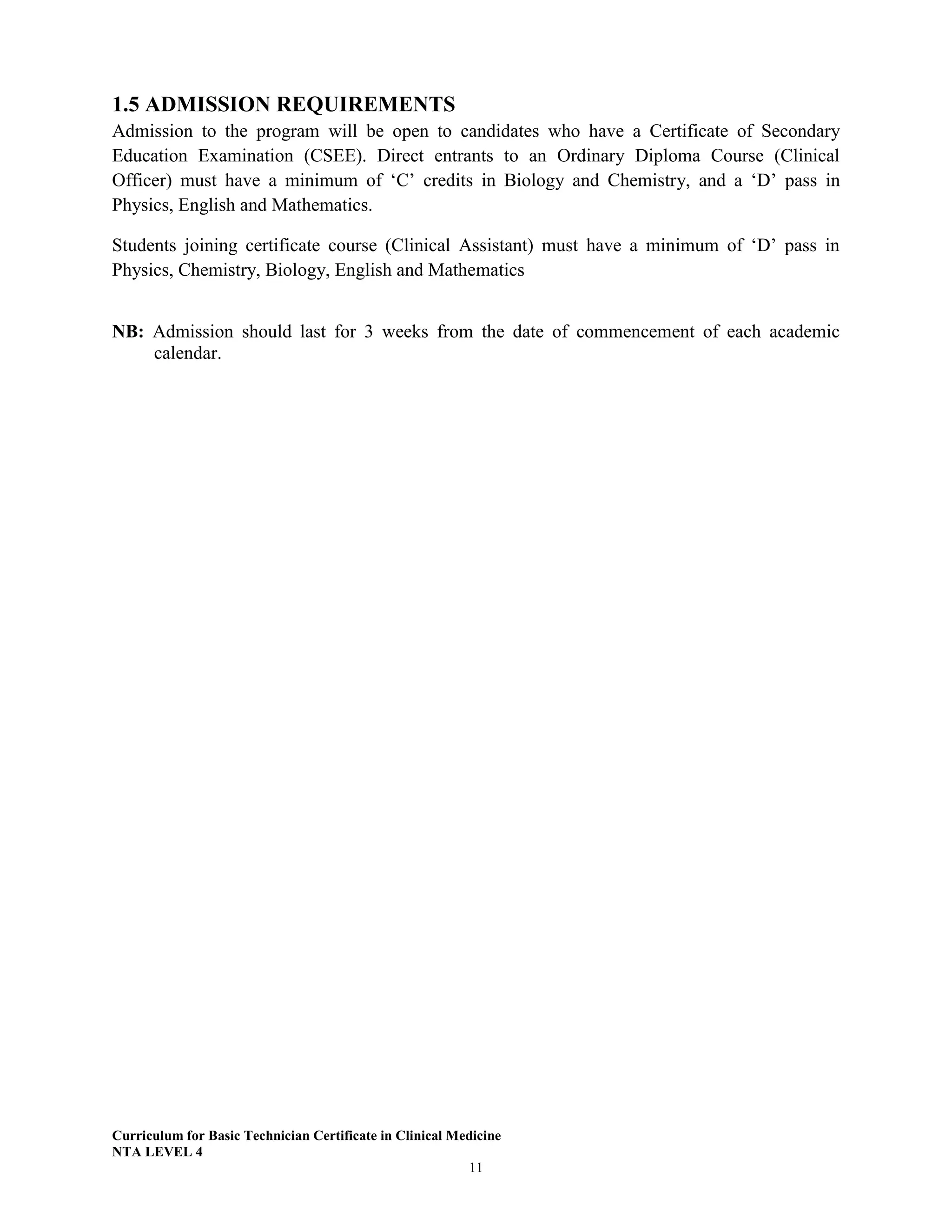 Curriculum for technician certificate in clinical medicine nta level 4 ...