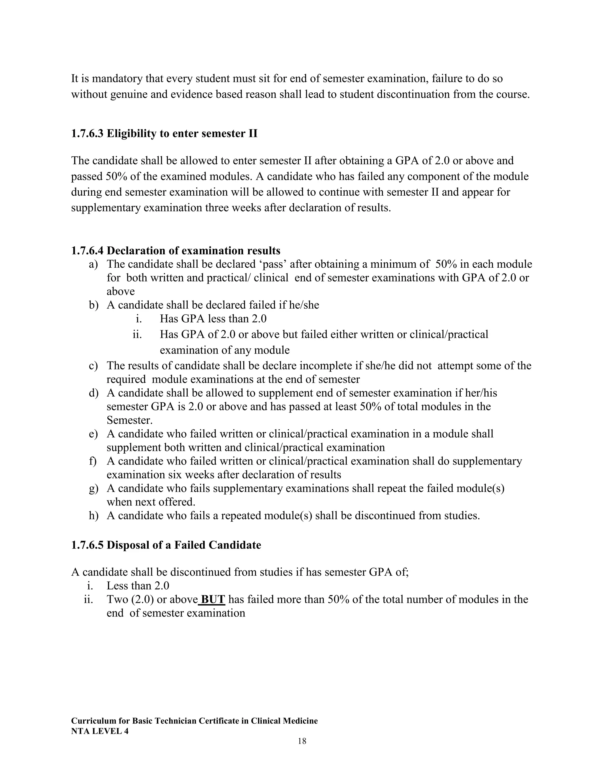 Curriculum for technician certificate in clinical medicine nta level 4 ...