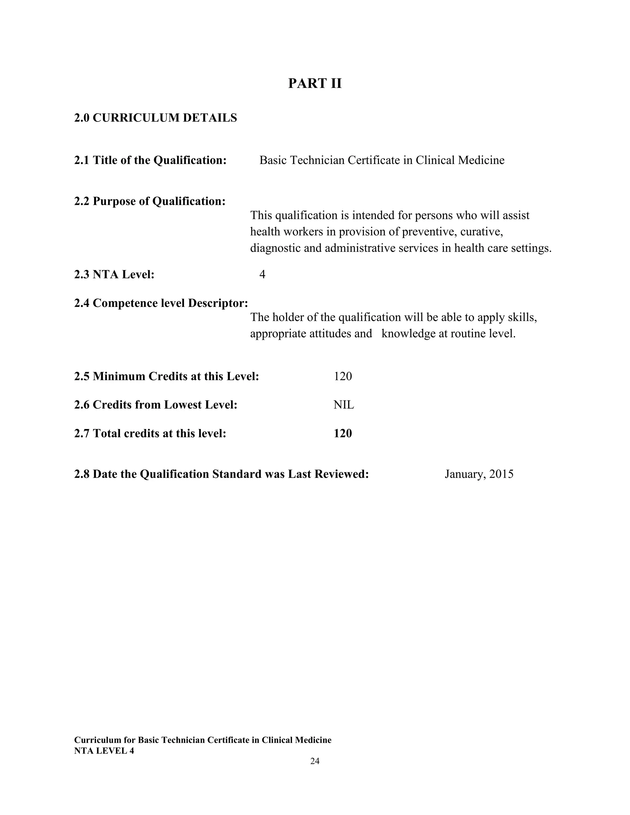 Curriculum for technician certificate in clinical medicine nta level 4 ...