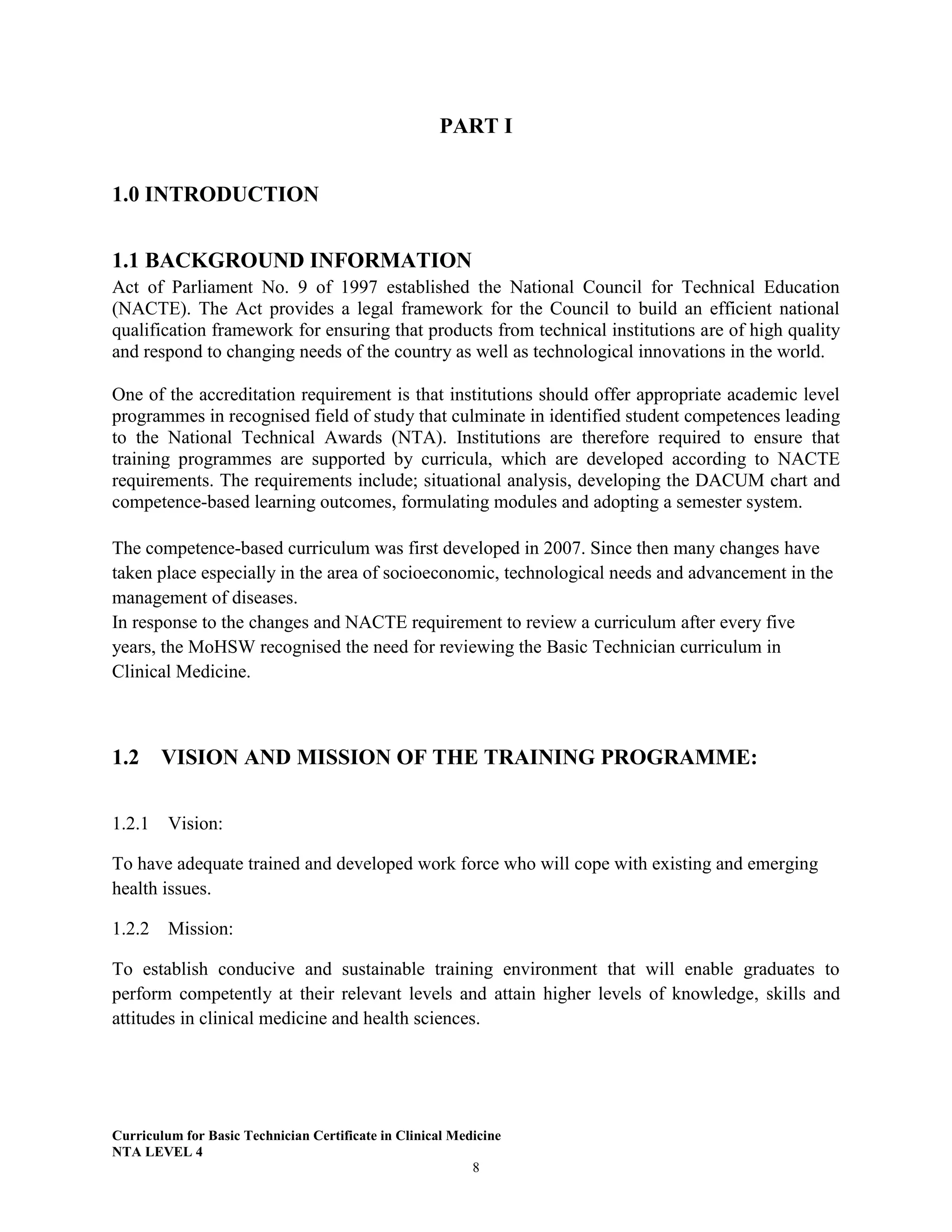 Curriculum for technician certificate in clinical medicine nta level 4 ...