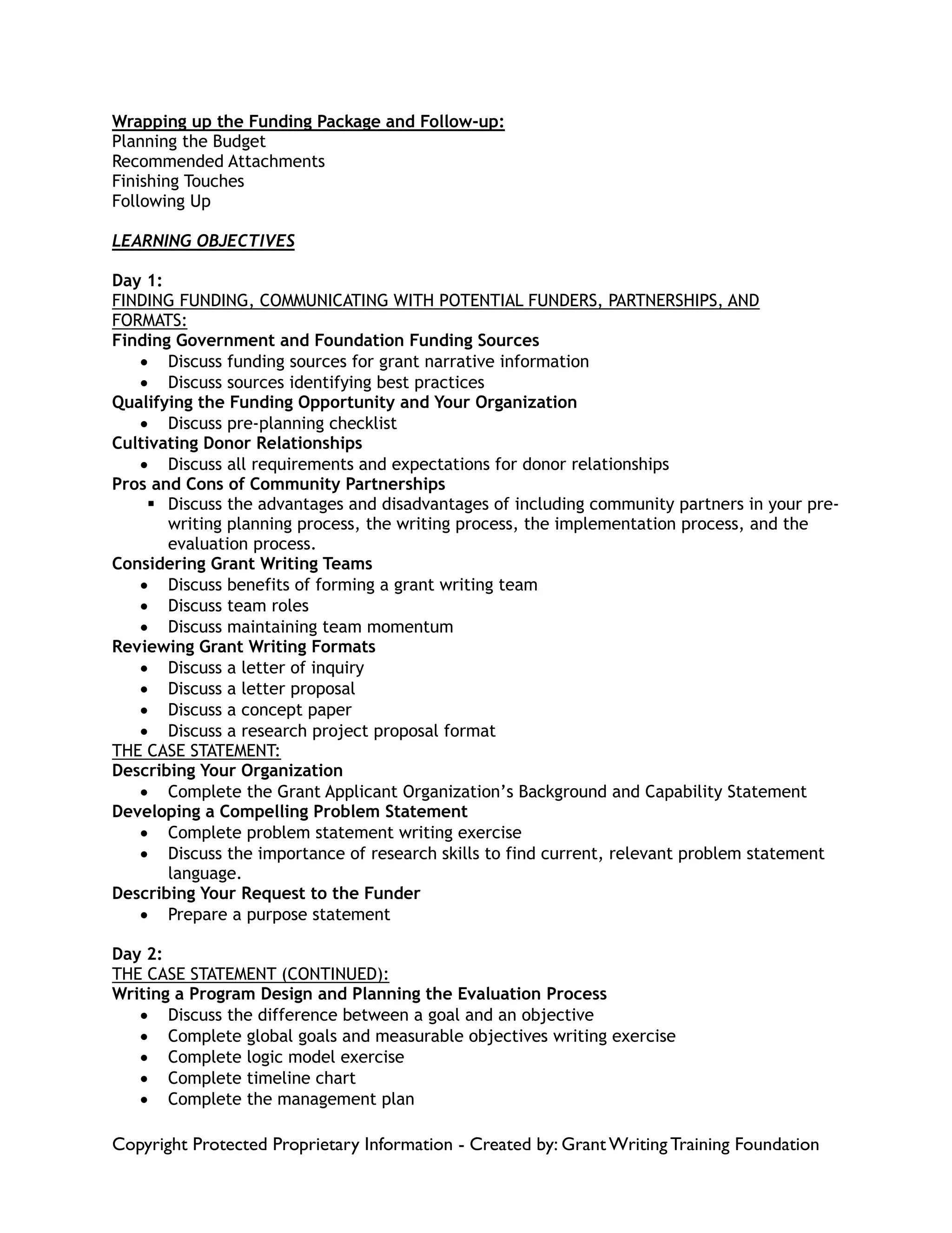 Curriculum Guide For Grant Writing Boot Camp | PDF