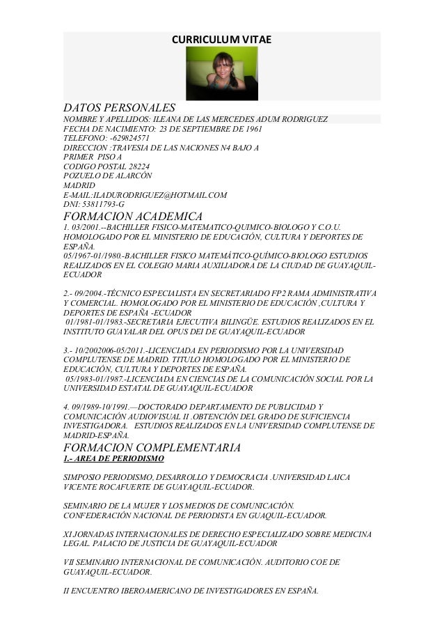 Ejemplo De Curriculum Vitae Para Secretaria AB1