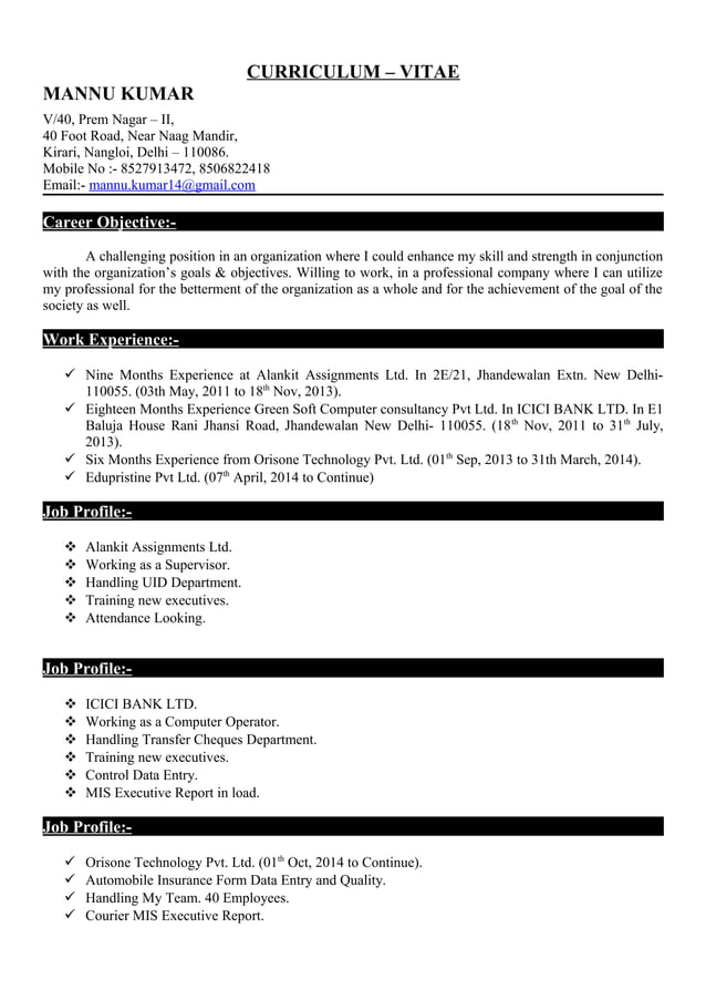 Curriculum mannu kumar | PDF