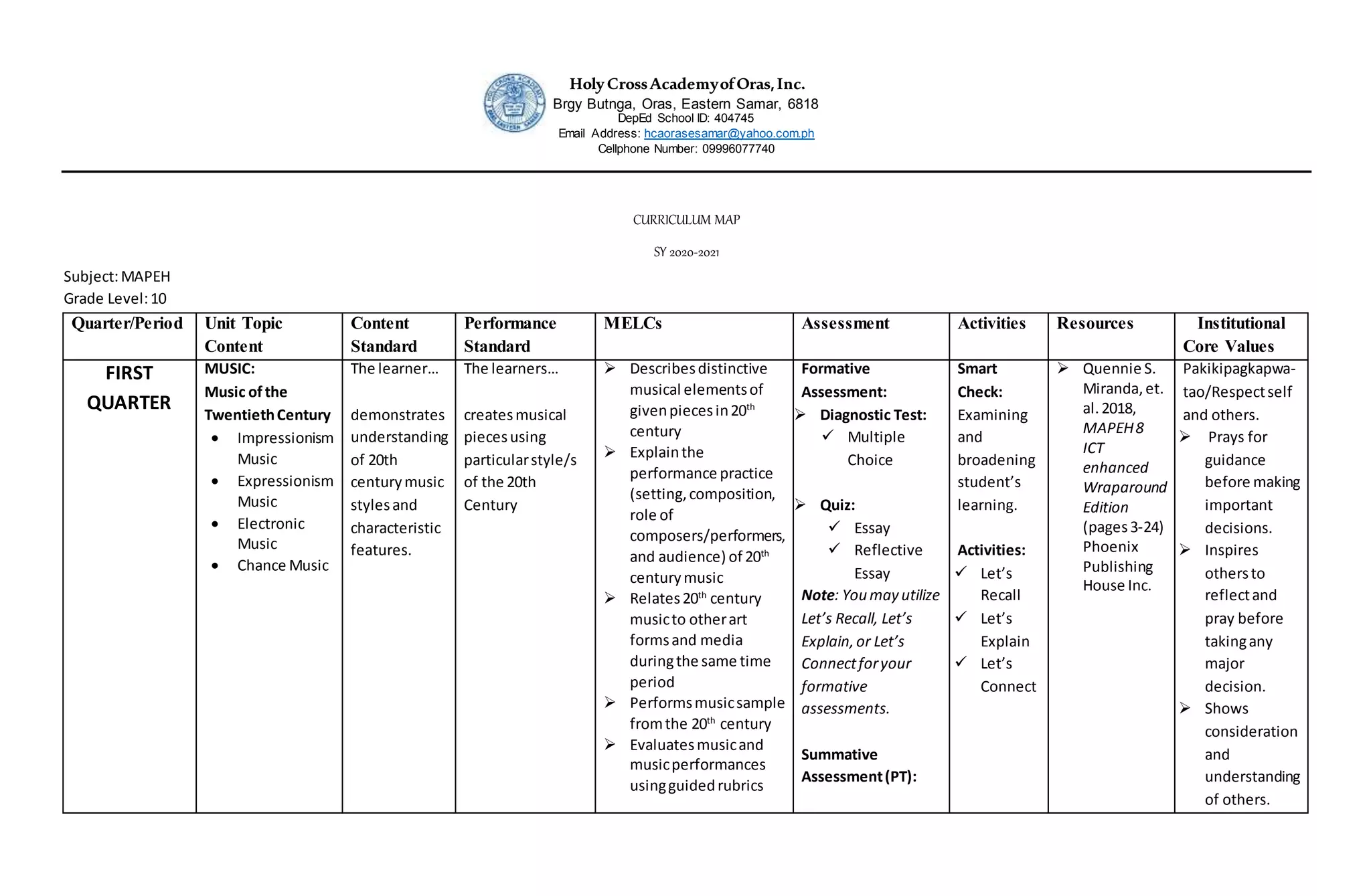 Curriculum Map MAPEH 10.docx
