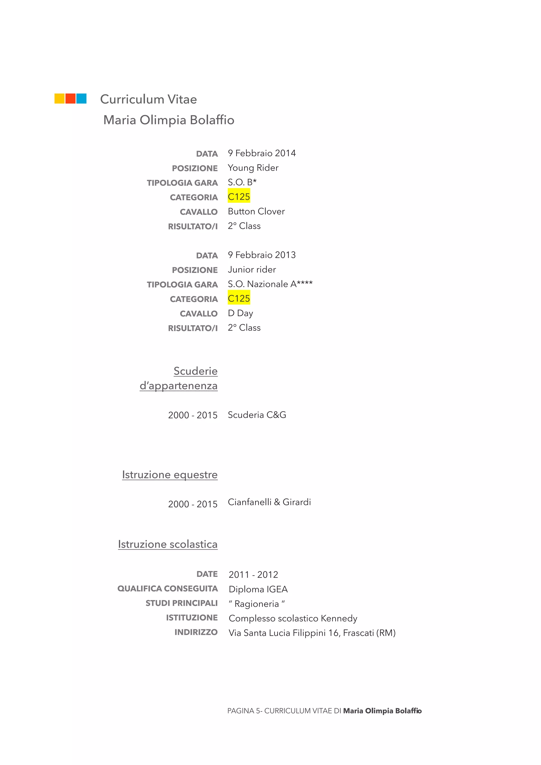 Curriculum Maria Olimpia Bolaffio / Pro-Working Rider - Riding ...