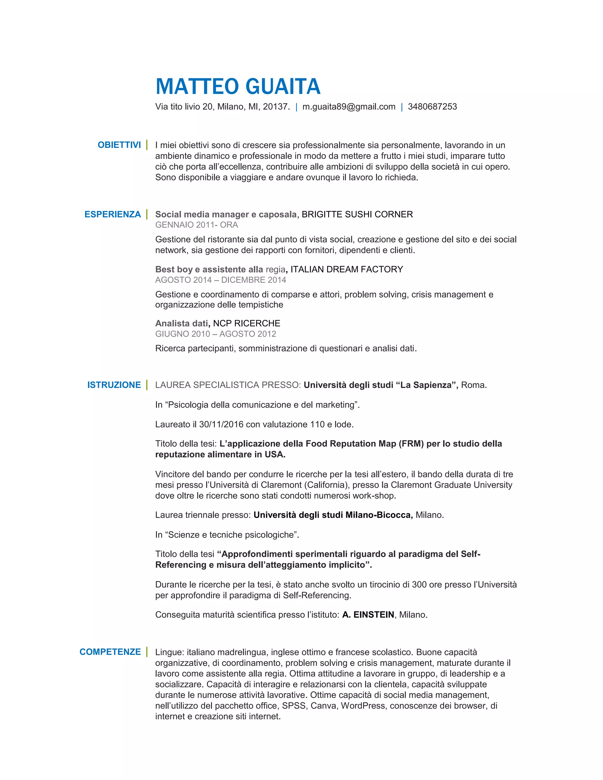 Curriculum matteo guaita pdf | PDF