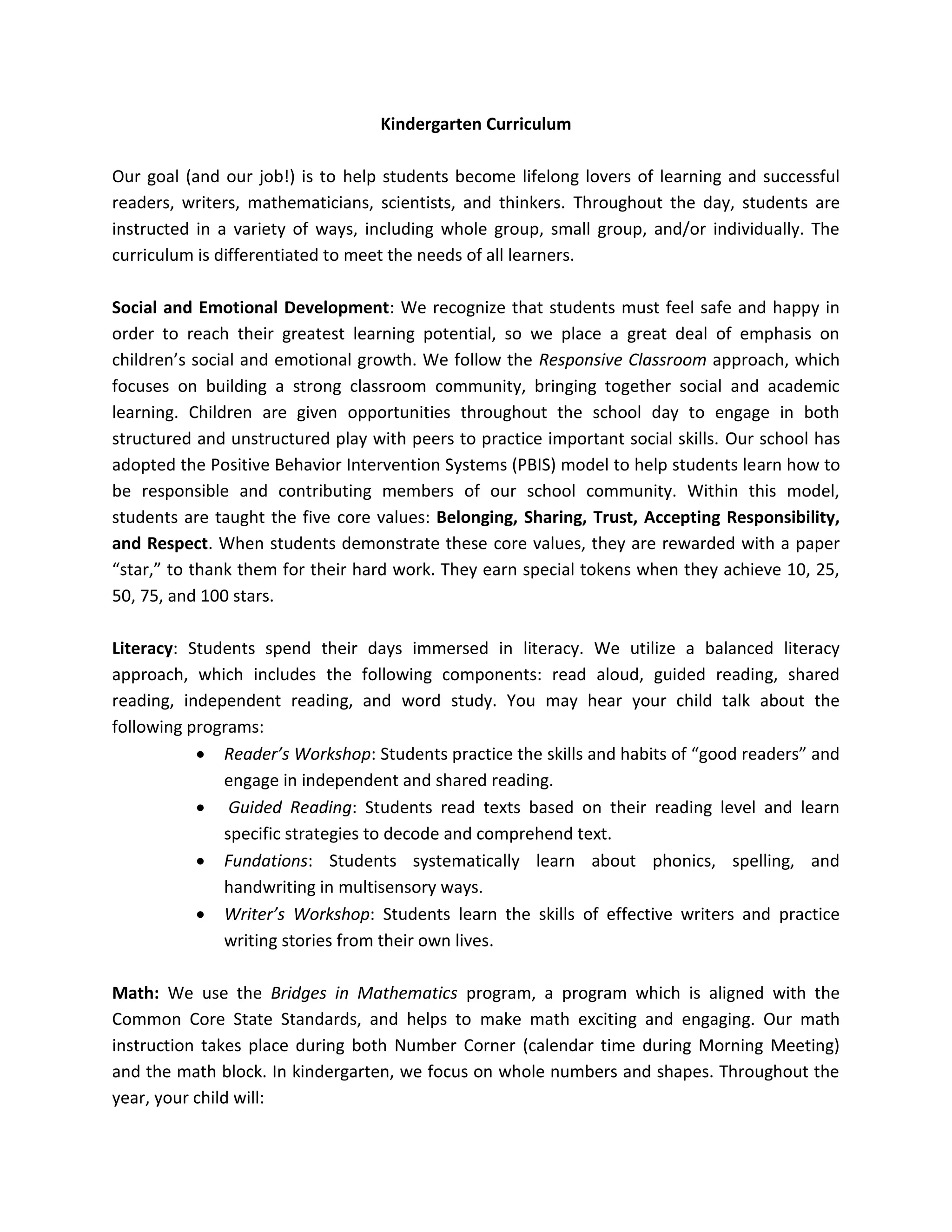 Curriculum Night Handout | PDF