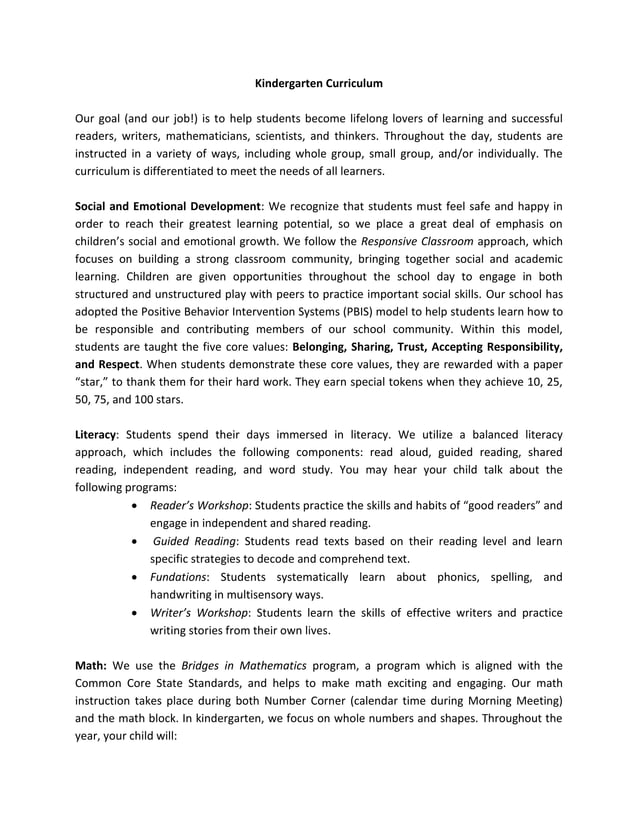 Curriculum Night Handout | PDF